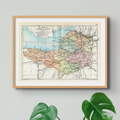 Map of Somerset Print | Vintage Map of Somerset Print - Beach House Art