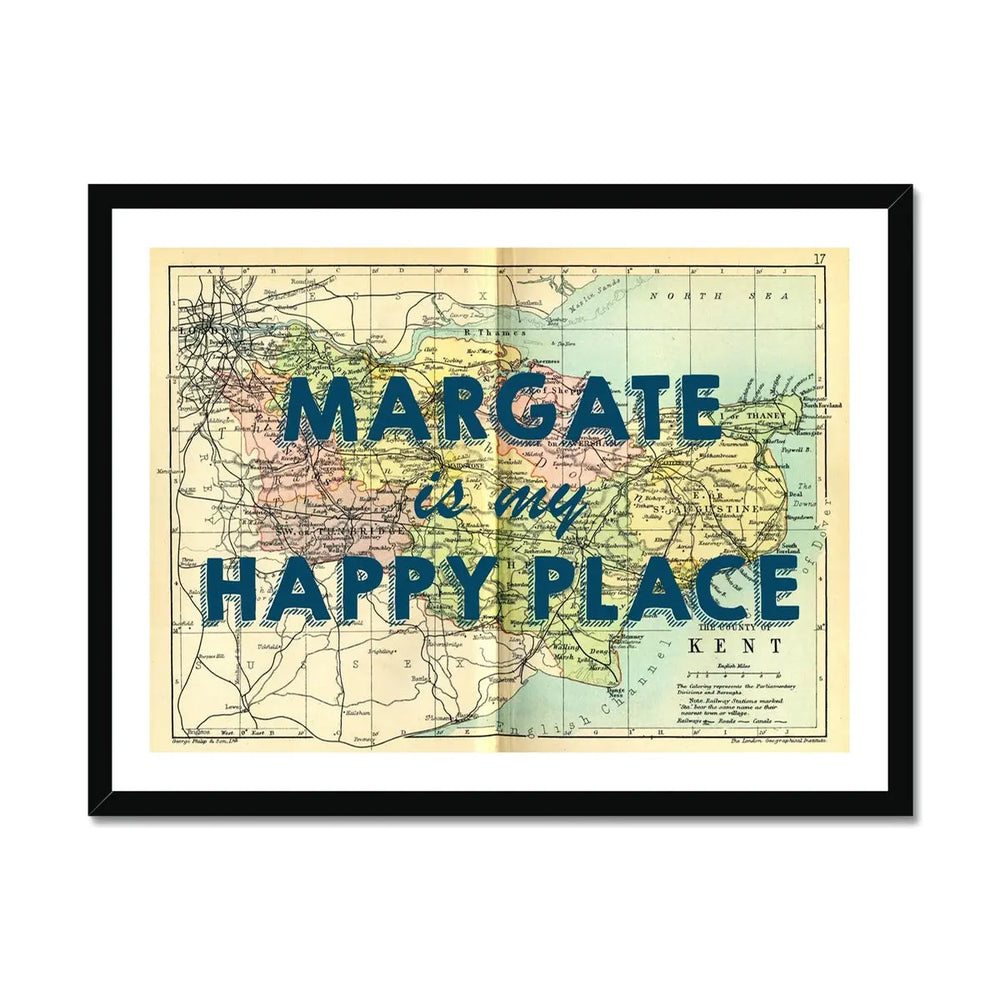 Margate is my Happy Place (Kent Map) - Vintage Map Art - Beach House Art