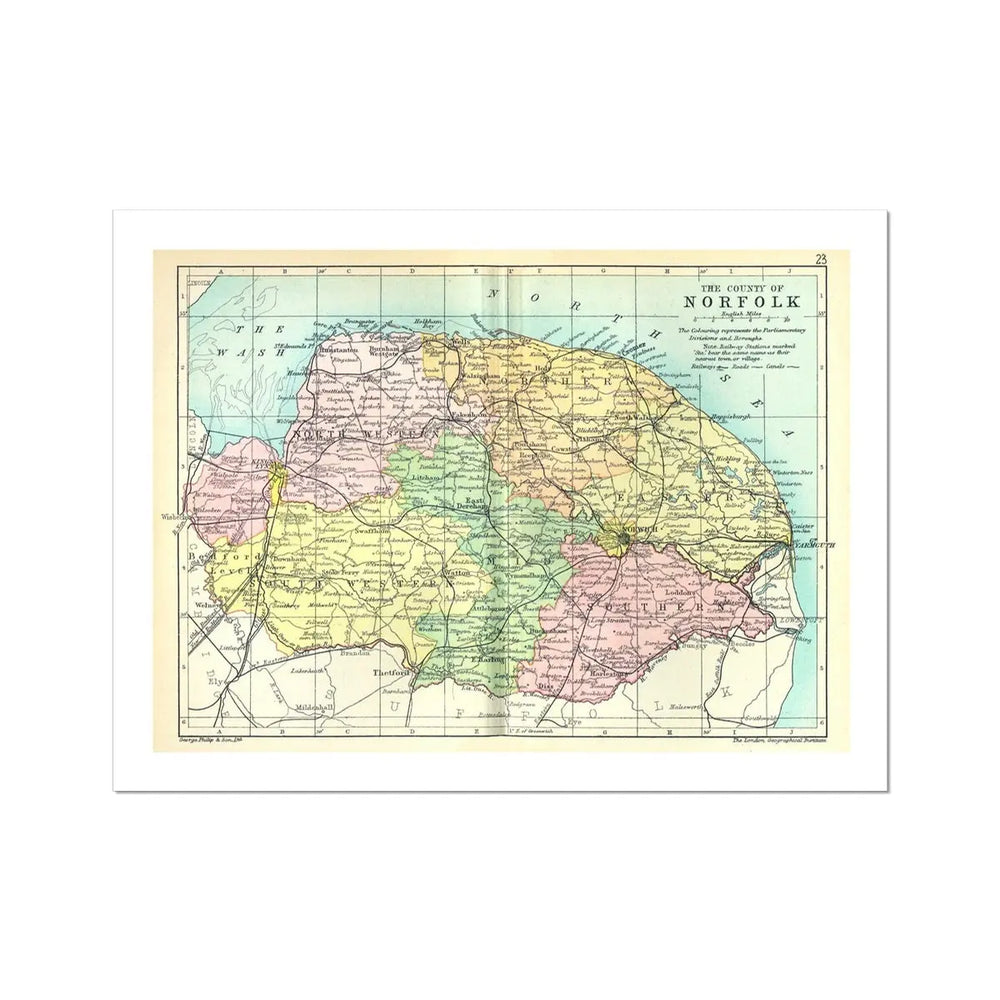 Framed Map Of Norfolk Print - Vintage Map - Beach House Art