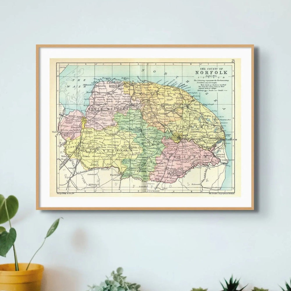 Norfolk Vintage Map Print - Vintage Map - Beach House Art