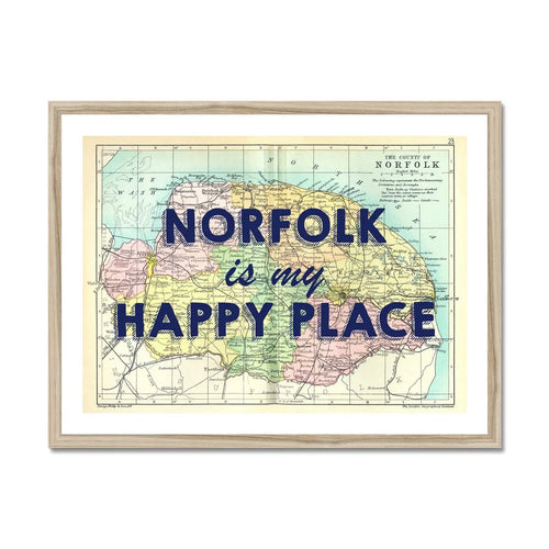 Framed Map Of Norfolk Print - Vintage Map - Beach House Art