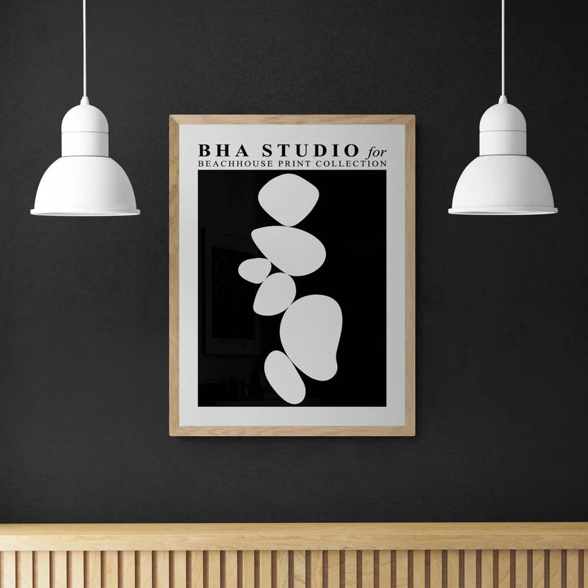 Pebble Stack No 1 - Black & White Abstract Wall Art - Beach House Art