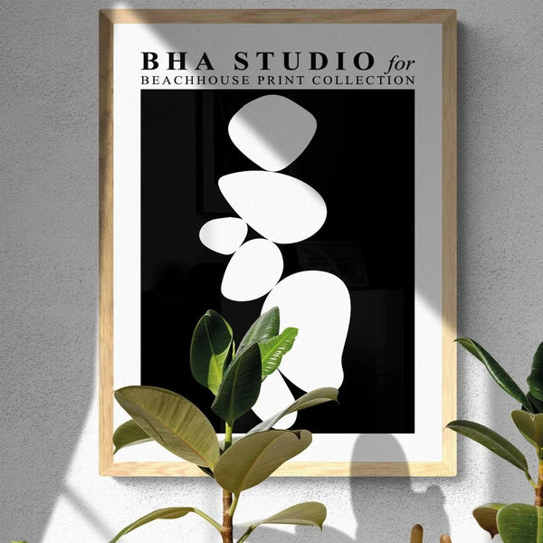 Pebble Stack No 5 - Black & White Abstract Wall Art - Beach House Art