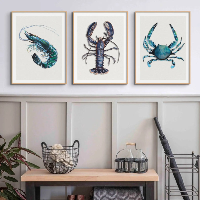 Prawn Painting Print | Watercolour Shellfish Art - Beach House Art