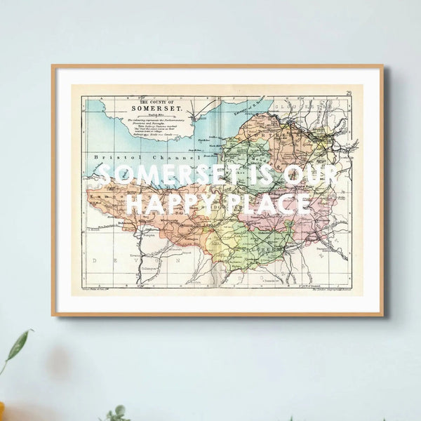 Map of Somerset Print | Vintage Map of Somerset Print - Beach House Art