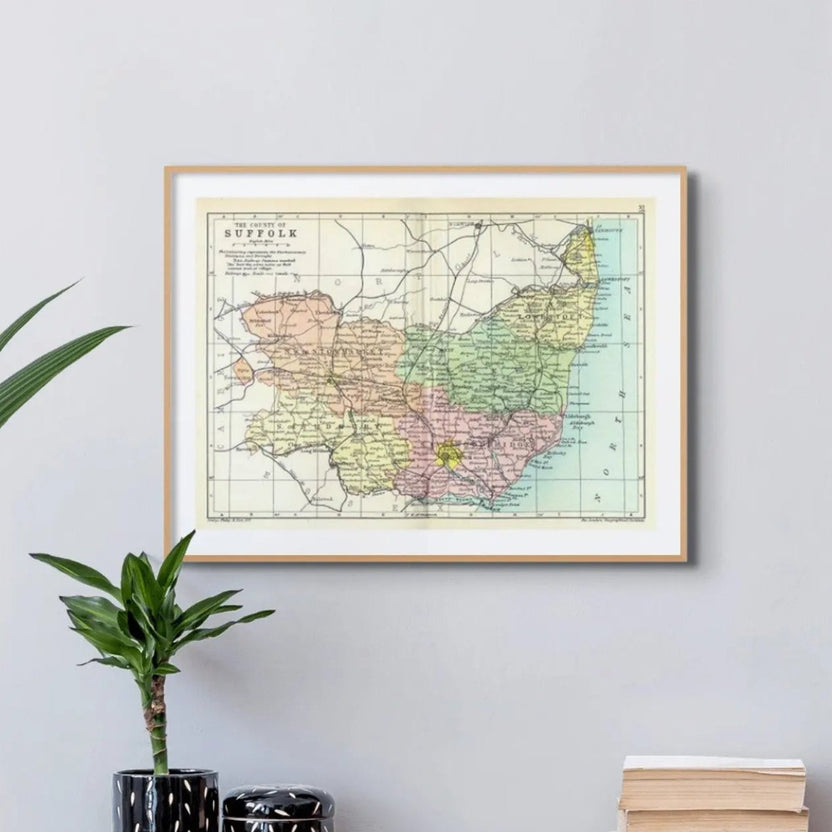 Suffolk Vintage Map Print | Old Suffolk Map Framed Print - Beach House Art