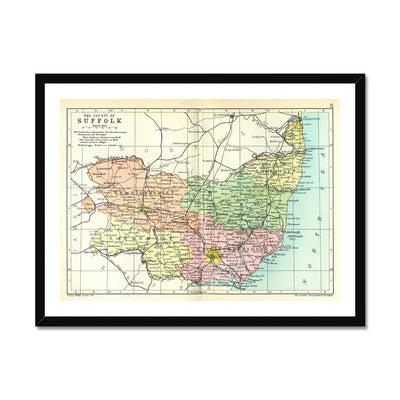 Suffolk Vintage Map Print | Old Suffolk Map Framed Print - Beach House Art