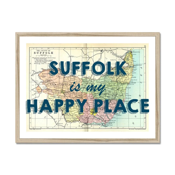 Suffolk is my Happy Place (Map of Suffolk) Vintage Map Art - Beach ...