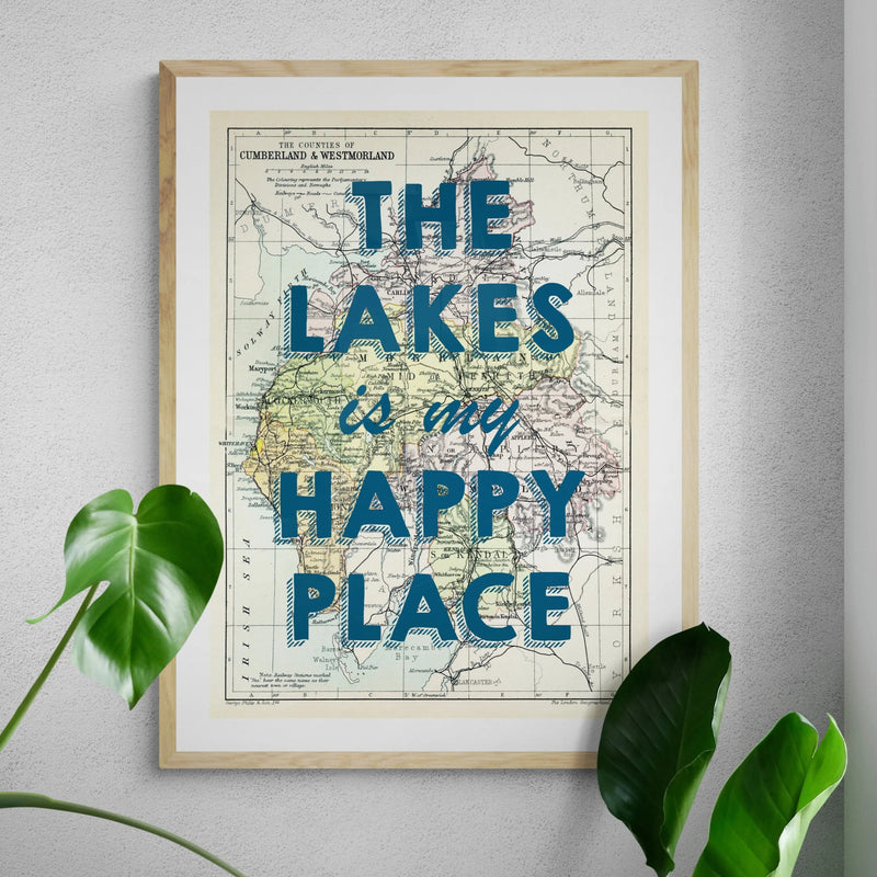 The Lakes are my Happy Place (Lake District Map) Vintage Map Art ...