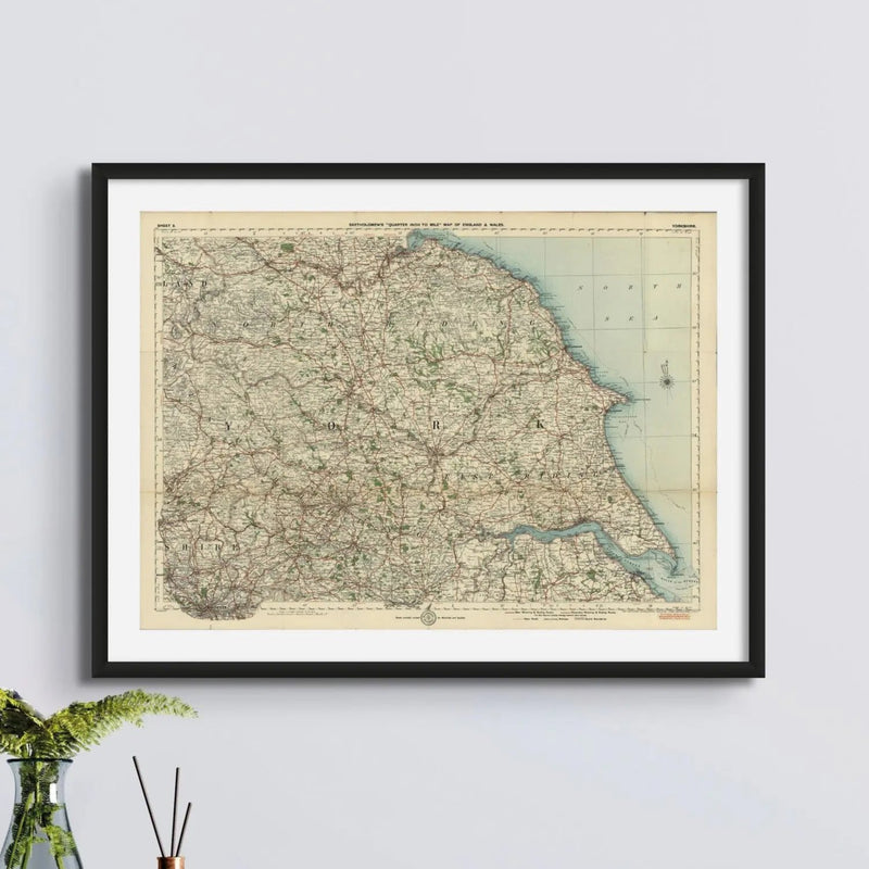 Yorkshire Map Print | Vintage Map Print Of Yorkshire - Unframed - Beach ...