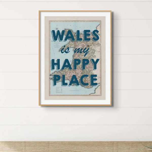 Map of North Wales Print | Vintage Map of Wales Print - Beach House Art