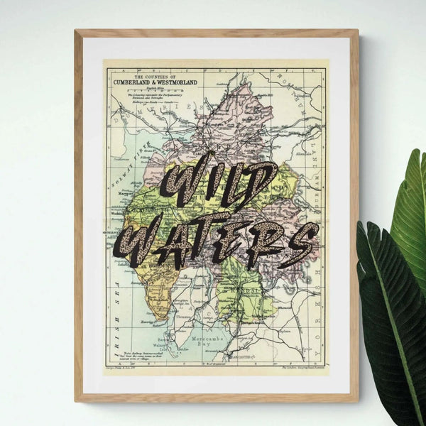 The Lakes (Lake District Map) Vintage Map Art - Beach House Art