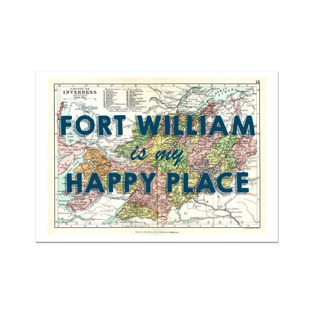 Fort William Map Print - My Happy Place Navy Fine Art Print – Beach ...